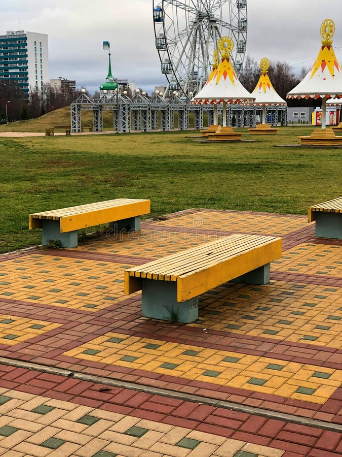 Photo Bench in a Park on the Street in the City Stock Photo - Image of ...