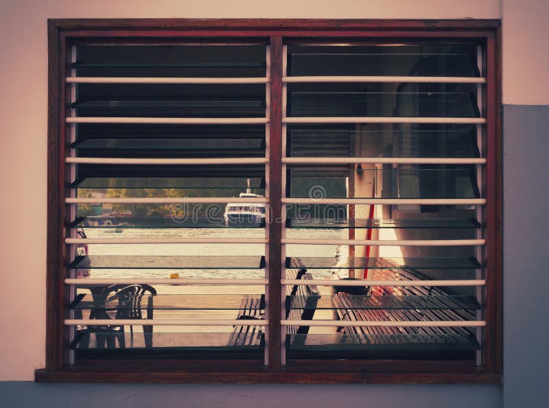 Photo of the Big Ship through the Window Sash Stock Image - Image of ...