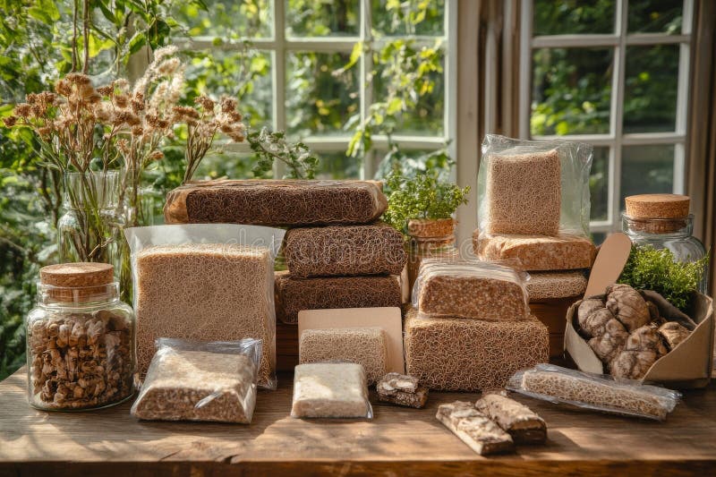 Photo of Bio-based Mycelium Packaging Arranged Near a Sunlit Window ...