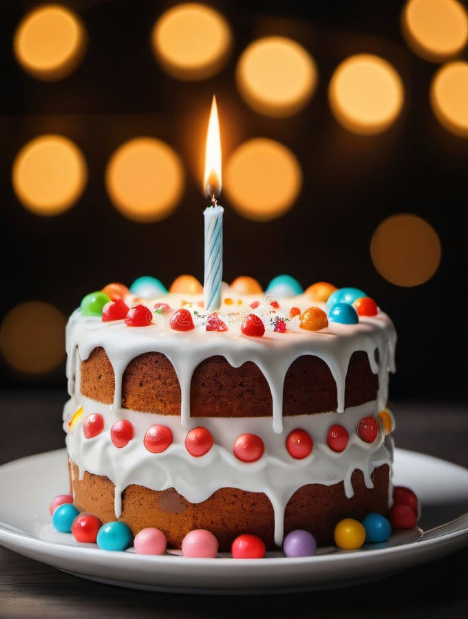 Photo of Birthday Cake with Candle. Generative AI Stock Photo - Image ...