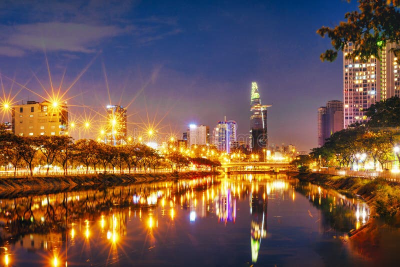 Saigon Night stock photo. Image of reflection, dusk - 251145880