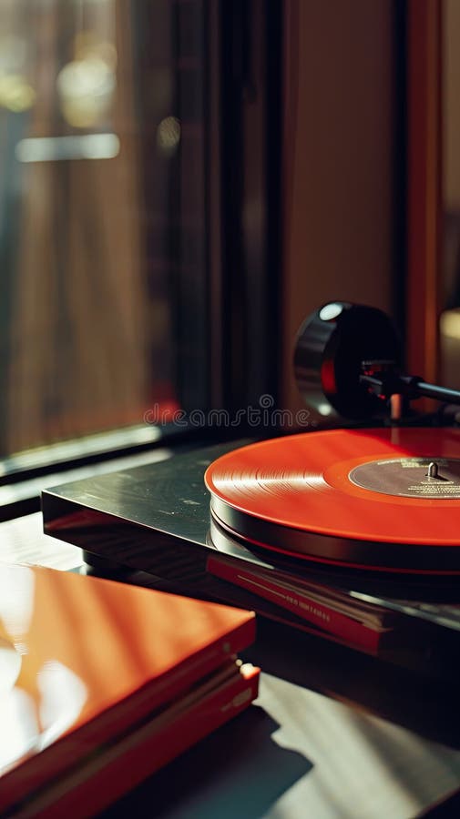 Photo of a Black Vinyl Player and a Red Vinyl Disc Stock Illustration ...