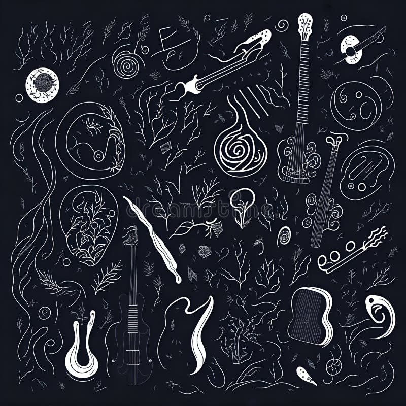 A Black and White Drawing of Musical Instruments Created with ...