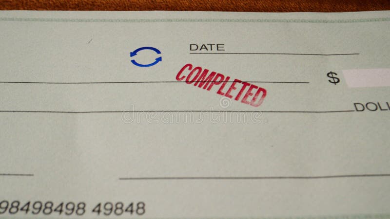7 Photo of Blank Green Generic Check on Table with Completed Stamp ...