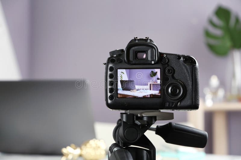 Photo Of Blogger`s Workplace On Camera Screen Picture. Image: 151355377