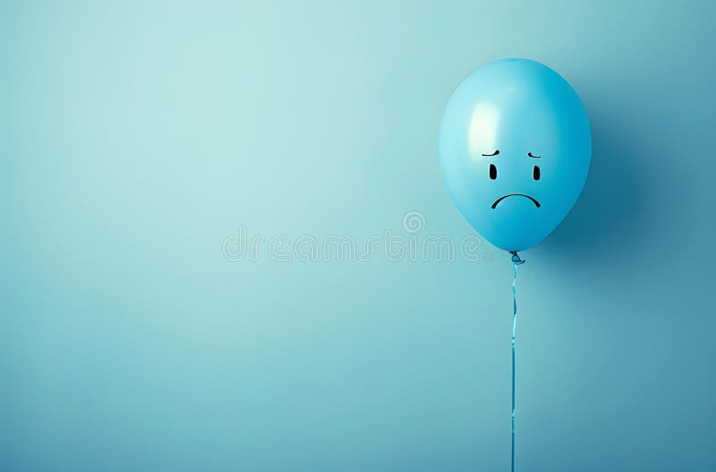 Blue Balloon with Sad Emoji Face on Solid Background Stock Illustration ...