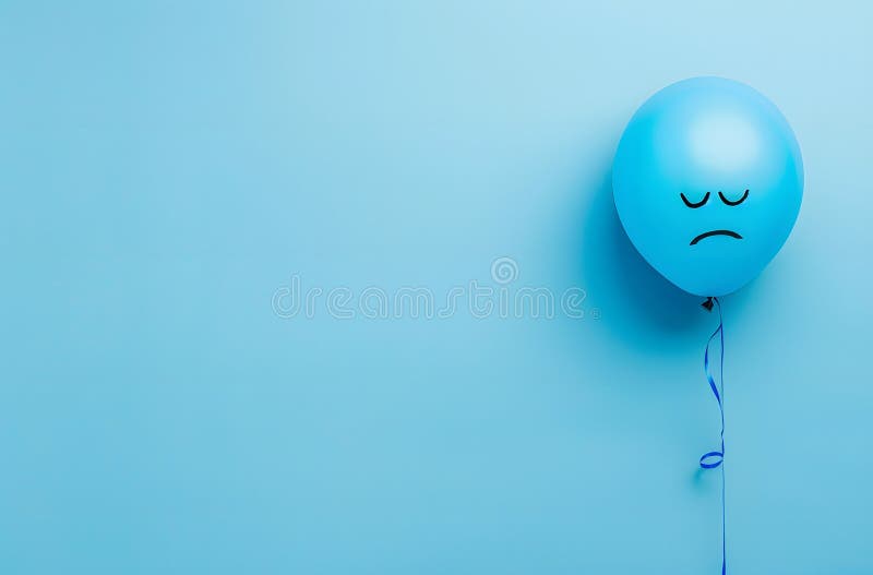 Sad Emoji Face on Blue Balloon with Copy Space Background Stock ...