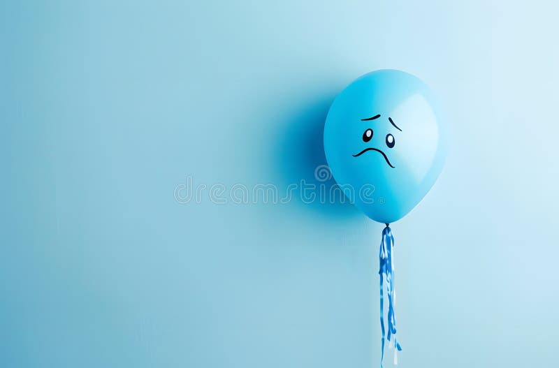 Blue Balloon with Sad Emoji Face on Solid Background Stock Illustration ...