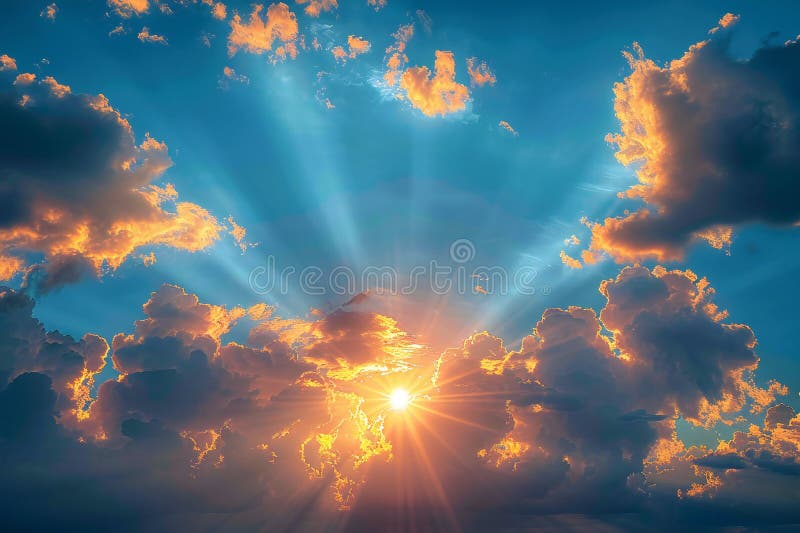 A Photo of the Blue Sky with Rays Shining through Clouds, Symbolizing ...