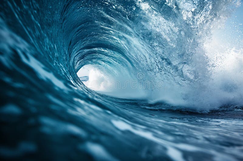 Photo of Blue Wave Taken from Inside. Mesmerizing Deep Blue Tube Wave Curling. the Image is ...
