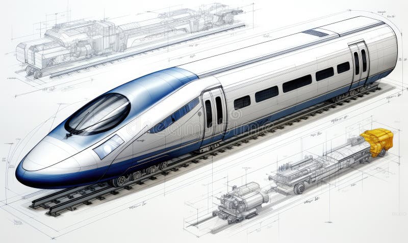 Photo of a Blue and White Train Drawing Stock Illustration ...