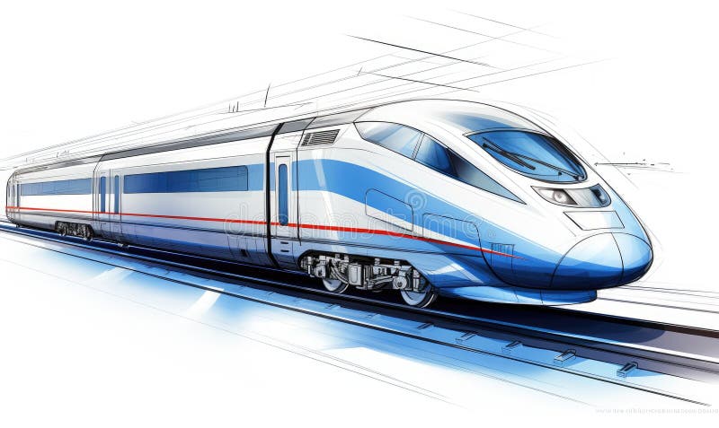 Photo of a Blue and White Train Traveling Down Train Tracks Stock ...