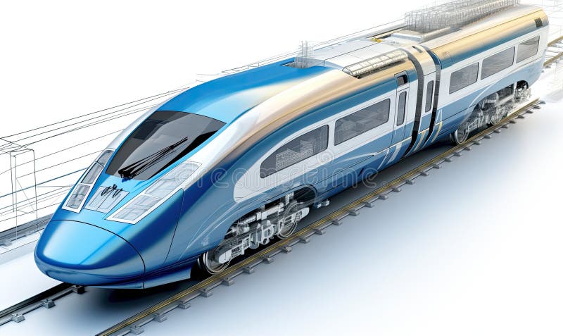 Photo of a Blue and White Train Traveling Down Train Tracks Stock ...