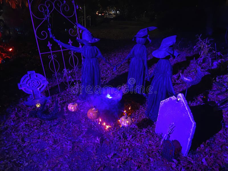 Blue Witches at Night on Halloween on October Stock Photo - Image of ...