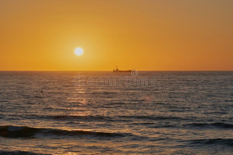 Boat at susnet stock image. Image of morning, dawn, orange - 280681227