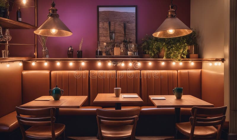 A Cozy Booth in a Restaurant is Decorated with String Lights and ...