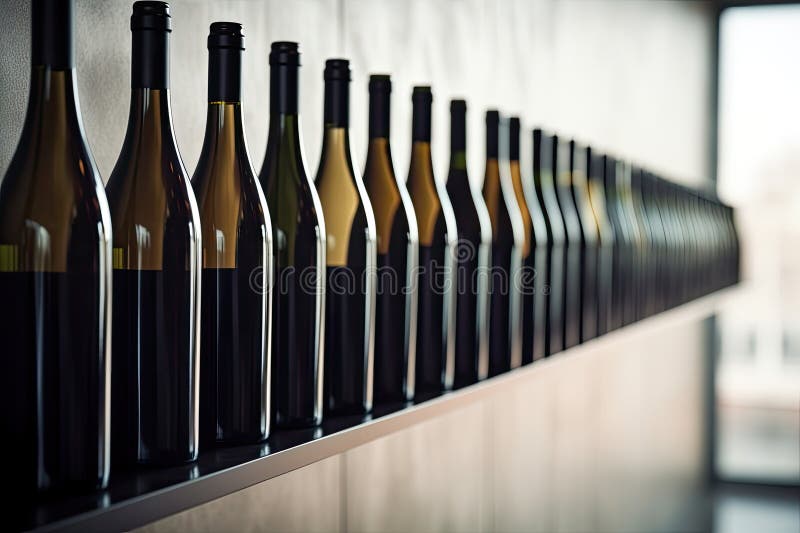 Photo of Bottles of Wine Lined Up Stock Image - Image of commercial ...