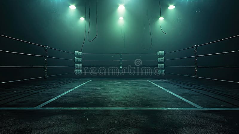 Dark Boxing Ring with Ceiling Lights. Generative AI. Stock Image ...