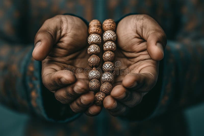 Brown prayer beads on hand stock illustration. Illustration of belief ...