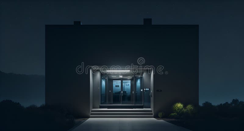 Ai Generated a Building Entrance Illuminated at Night Stock ...