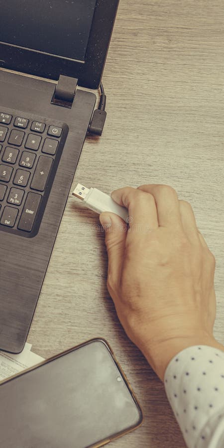 Businessman Hand Using His Usb Flash Drive, Close-up. Office Work Stock ...
