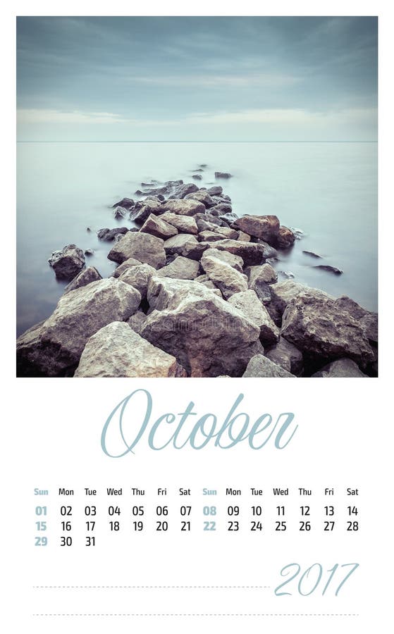 2017 Photo Calendar with Minimalist Landscape. October. Stock Photo ...