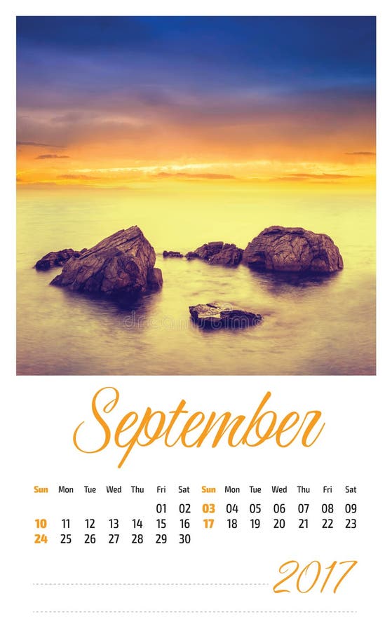 2017 Photo Calendar with Minimalist Landscape. September. Stock Photo ...