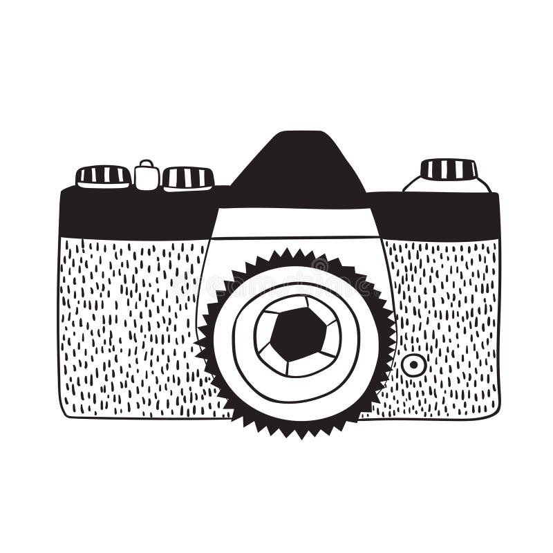 Photo Camera in Doodle Style Isolated on White Background Stock ...