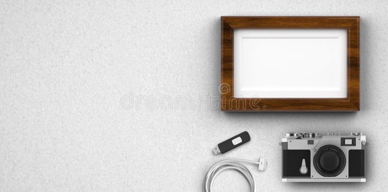 Photo Camera and Empty Picture Frame Stock Image - Image of blank ...