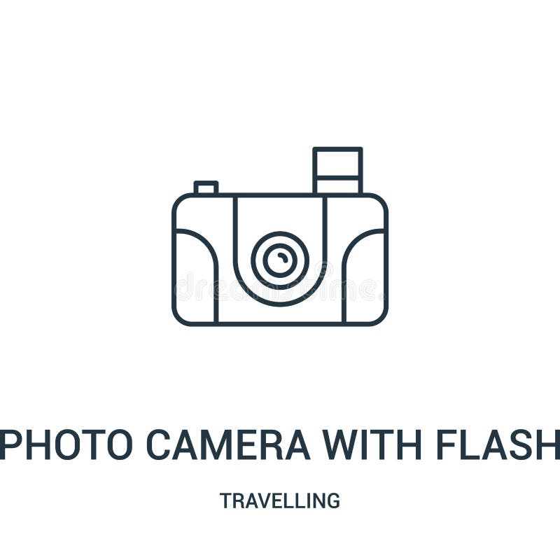 Photo Camera with Flash Icon Vector from Travelling Collection. Thin ...