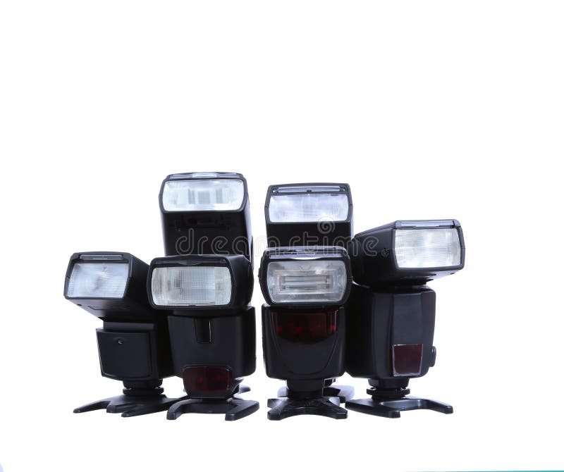 Photo Camera Flashes Isolated on White Stock Photo - Image of details ...