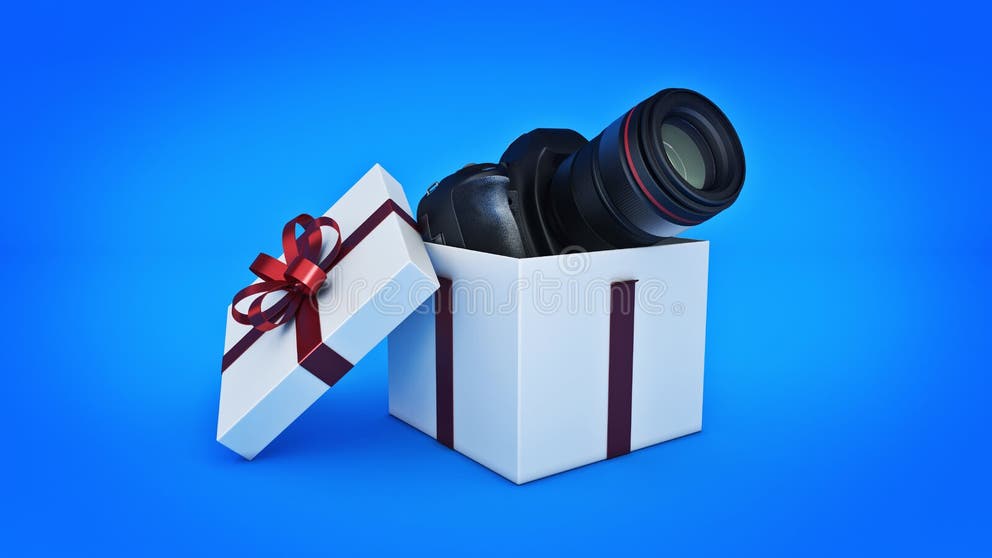 Photo Camera in Gift Box, Gift Box Concept. Stock Illustration ...