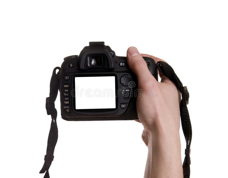 Photo camera in hand stock image. Image of hand, close - 14302325