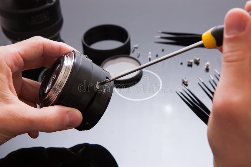 Photo Camera Lens Repair Set. Engineer Maintenance Stock Photo - Image ...