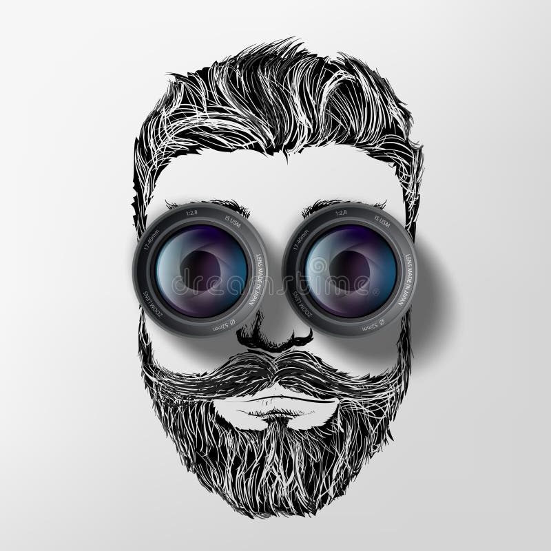 Photo Camera Lenses instead of Eyes on the Face Stock Illustration ...