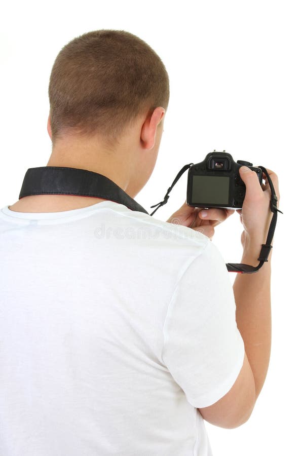 Photo camera in male hands stock photo. Image of back - 22722402