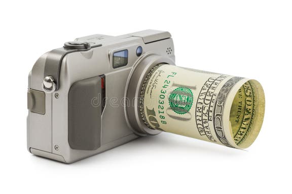 Photo camera and money stock photo. Image of earnings - 8051632
