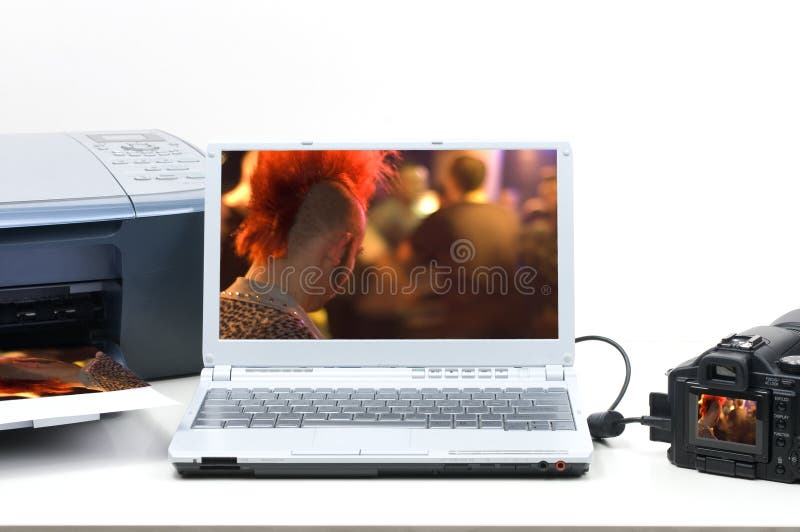 Photo Camera, Printer and Notebook Stock Image - Image of notebook ...