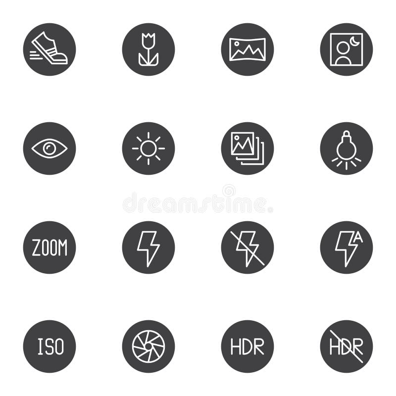 Camera settings symbols stock vector. Illustration of focus - 34417673