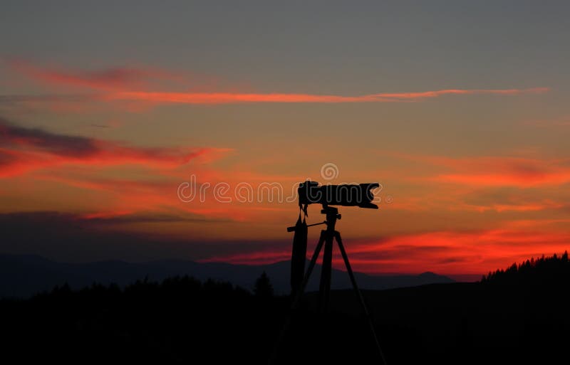 Photo camera at sunset stock image. Image of sunset, black - 29296113