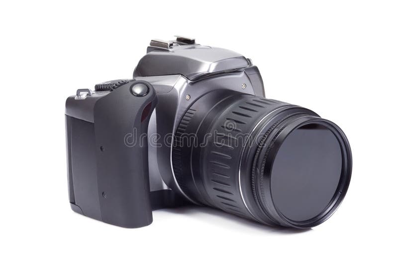 Photo camera on white stock image. Image of zoom, objective - 15707499