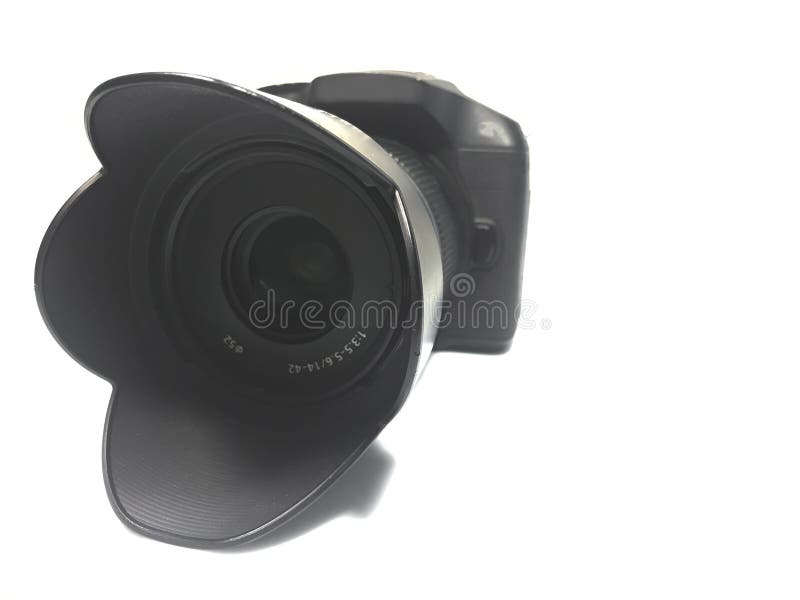 Photo Camera on a White Background, Front View Stock Image - Image of ...