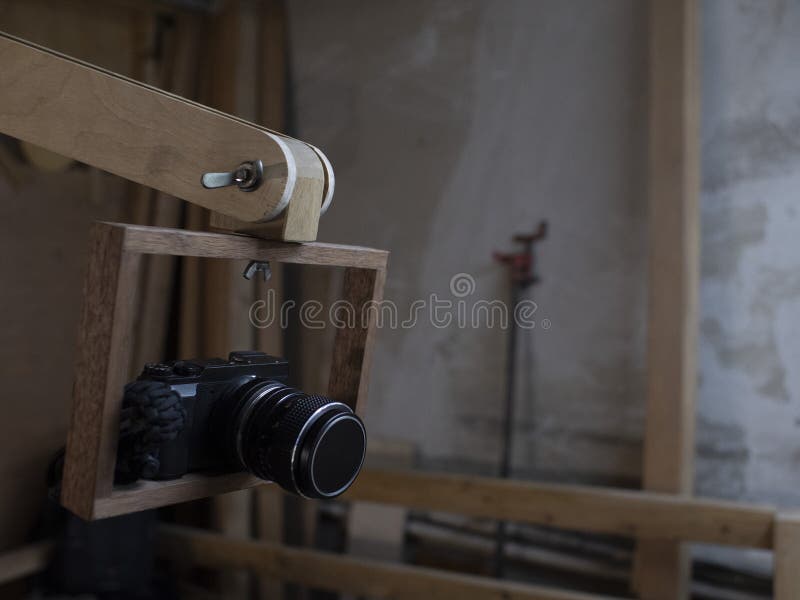 Photo Camera in a Wooden Frame. Photo Camera with a Manual Old Lens ...
