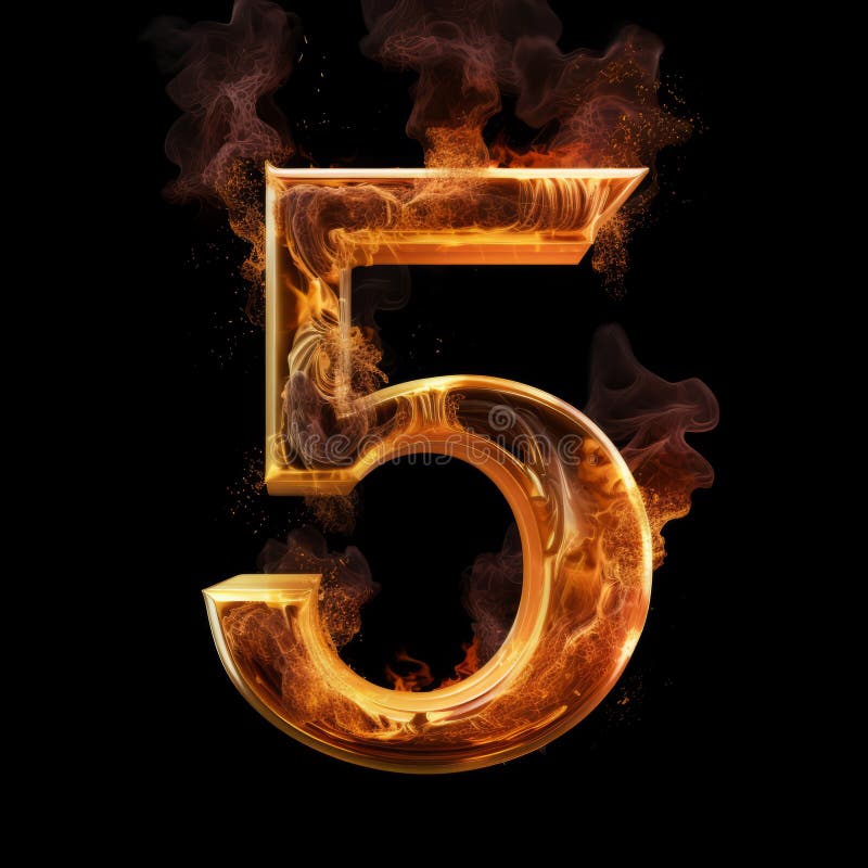Three Dimensional Number Five with Fire and Smoke Stock Illustration ...