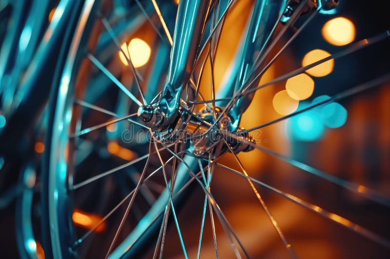 This Photo Captures a Close Up of a Bicycle Wheel with Colorful Lights ...
