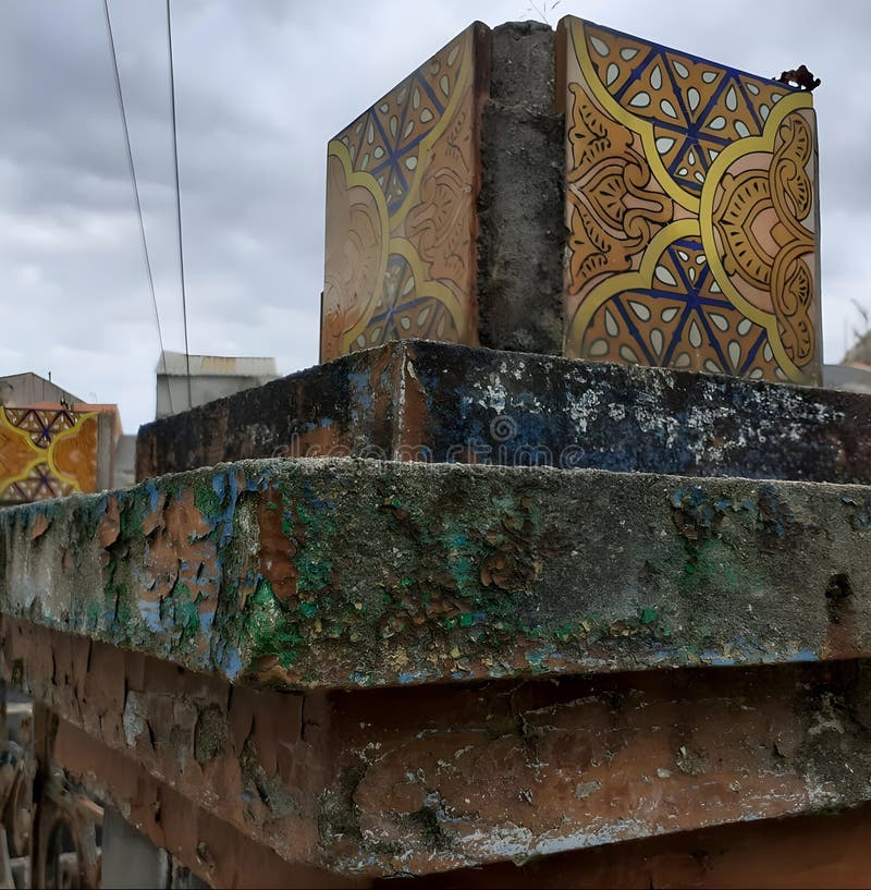Intricate Tilework on a Weathered Structure Stock Image - Image of ...