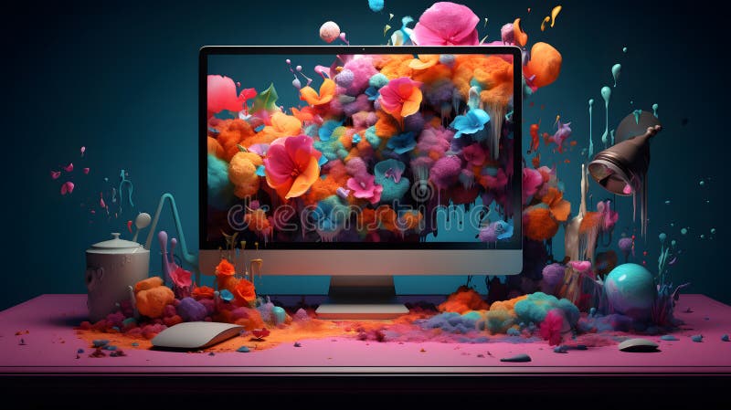 Technicolor Chaos: a Vibrant Masterpiece on the Computer Screen Stock ...