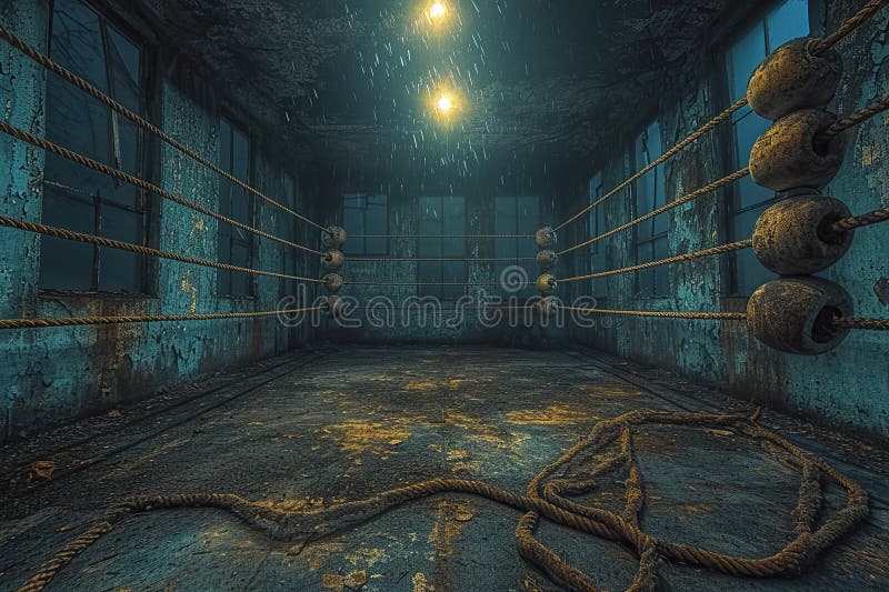 Dimly Lit Boxing Gym with Multiple Ropes Hanging. Generative AI. Stock ...