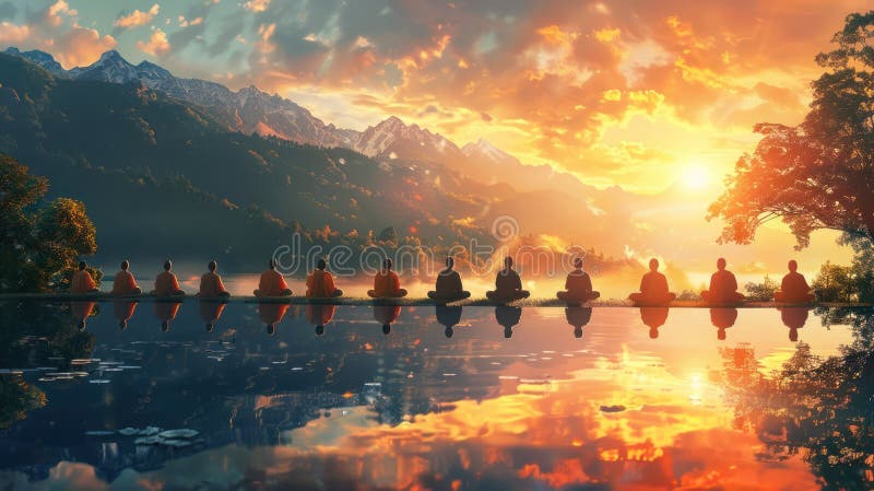 Devoted Individuals in Spiritual Reflection Stock Illustration ...