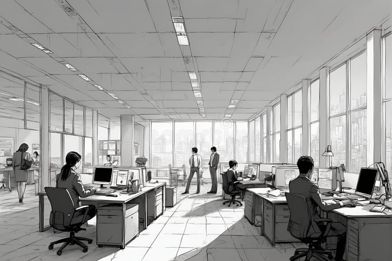 Black and White Photo of Office Workers in Action. Generative AI. Stock ...